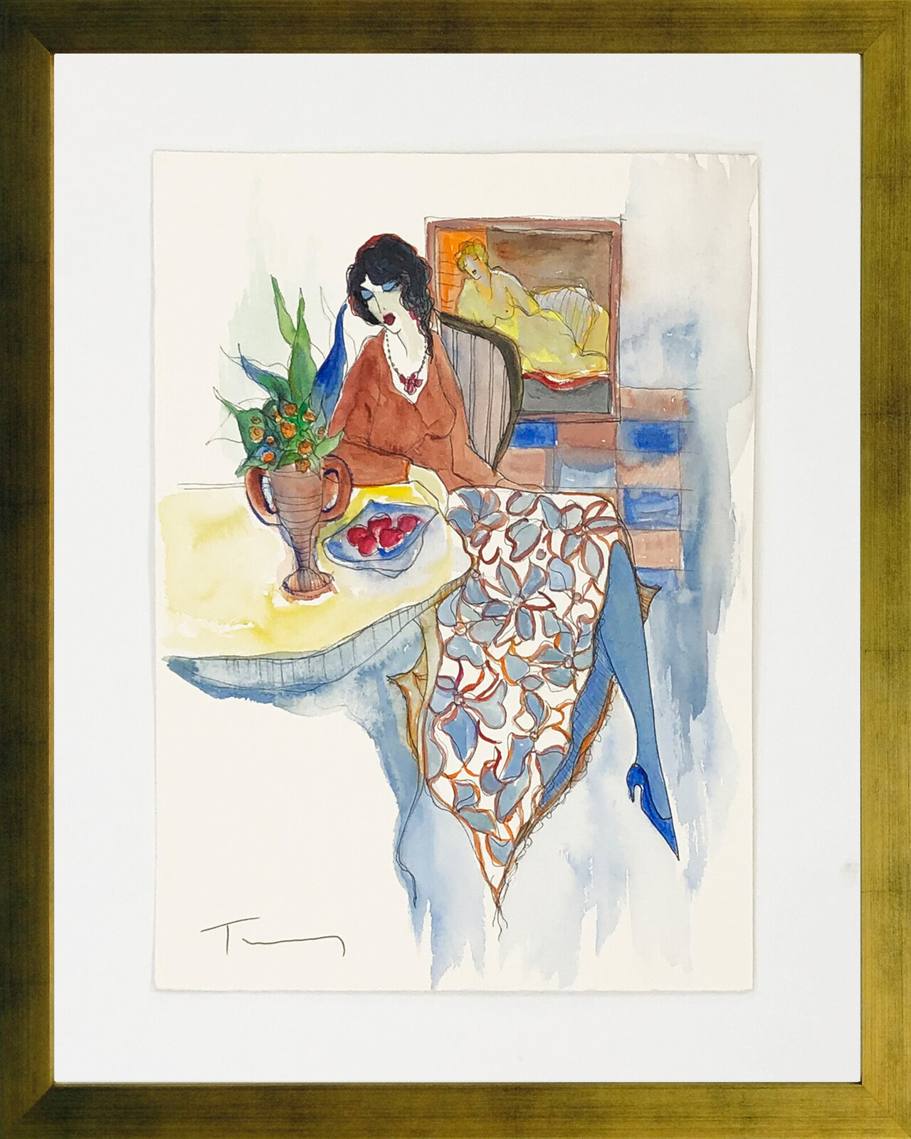 Itzchak Tarkay | Woman Thinking (Watercolor) (Late 20th Century ...