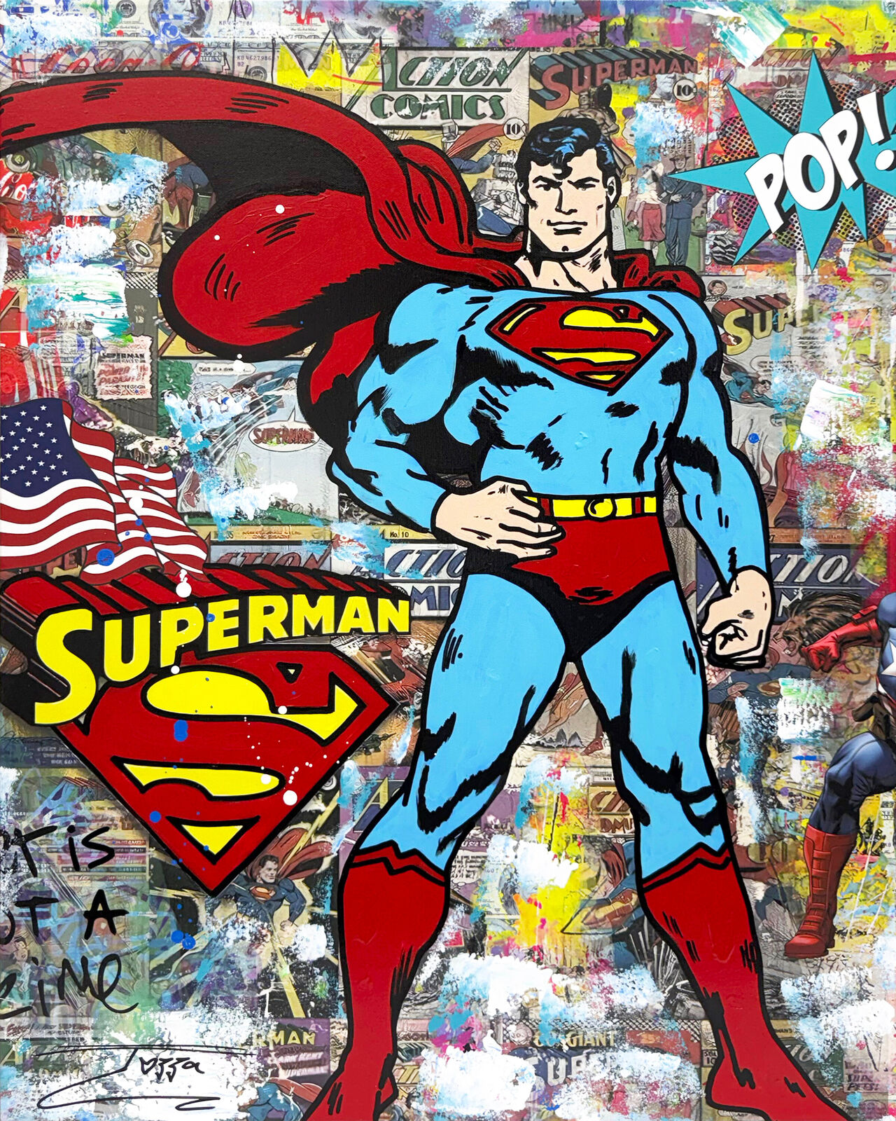Jozza | Super Day! (Superman), original painting on canvas (2025) | MutualArt