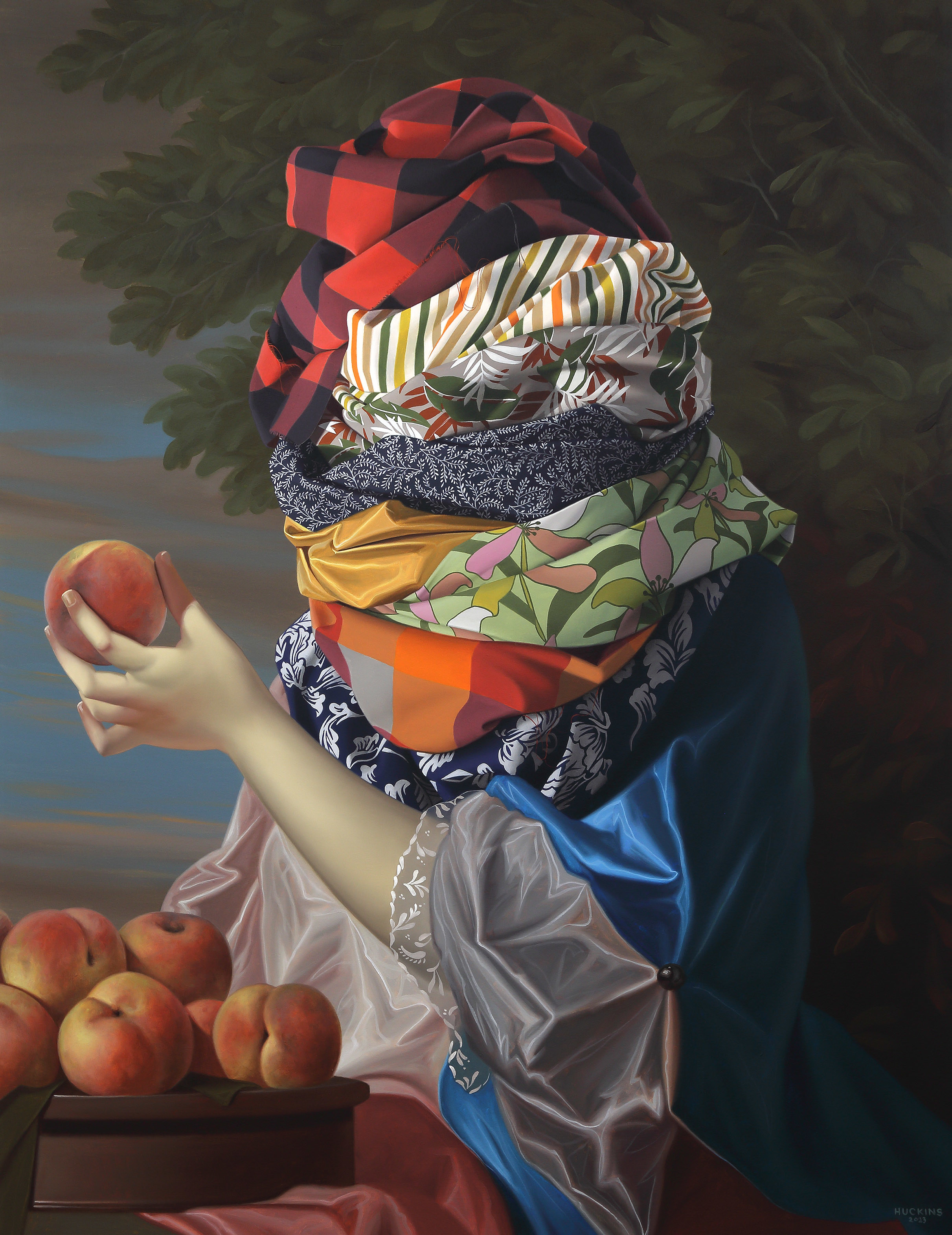 Shawn Huckins | Various Fabrics: Portrait of An Elegant Lady with Fruit ...